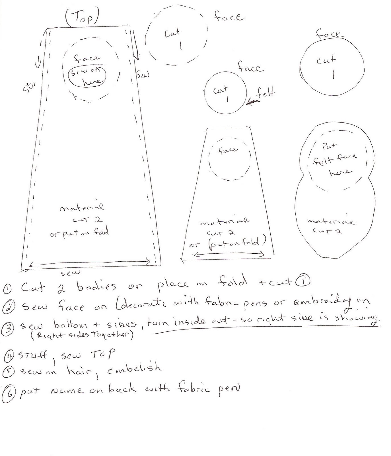 Chryss 's Craft Corner: patterns for small dotee dollls