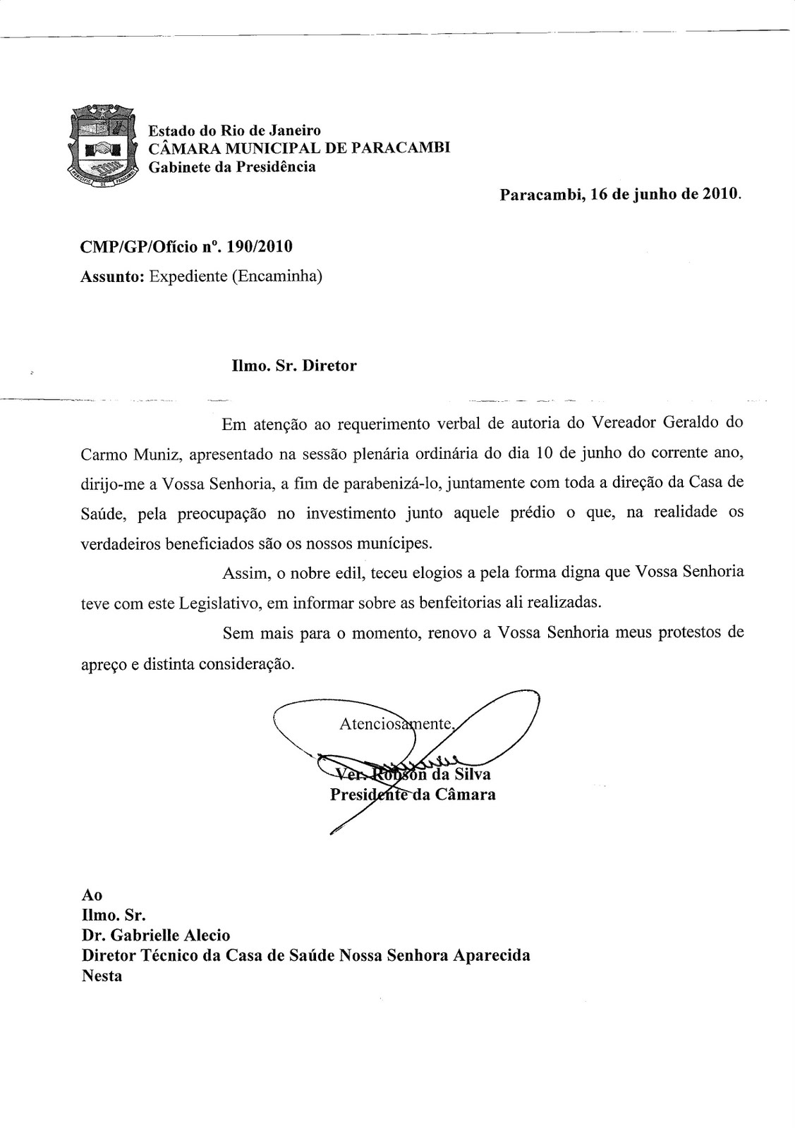 Modelo De Oficio Resposta - ROAREDU