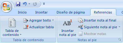 menu referencias de word 2007