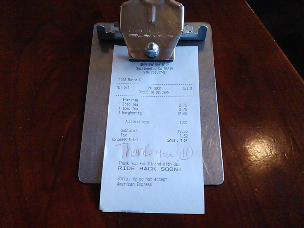 Sacramentune: Mini clipboard holding restaurant check