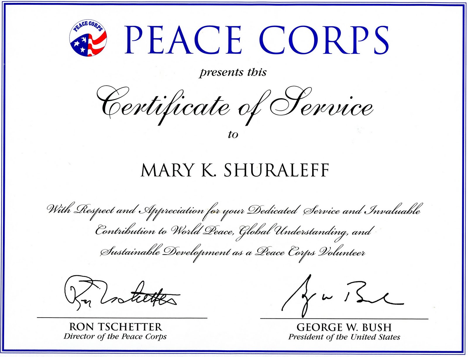 Peace Corps and Beyond: The Saga of Certicates of Service, Continued
