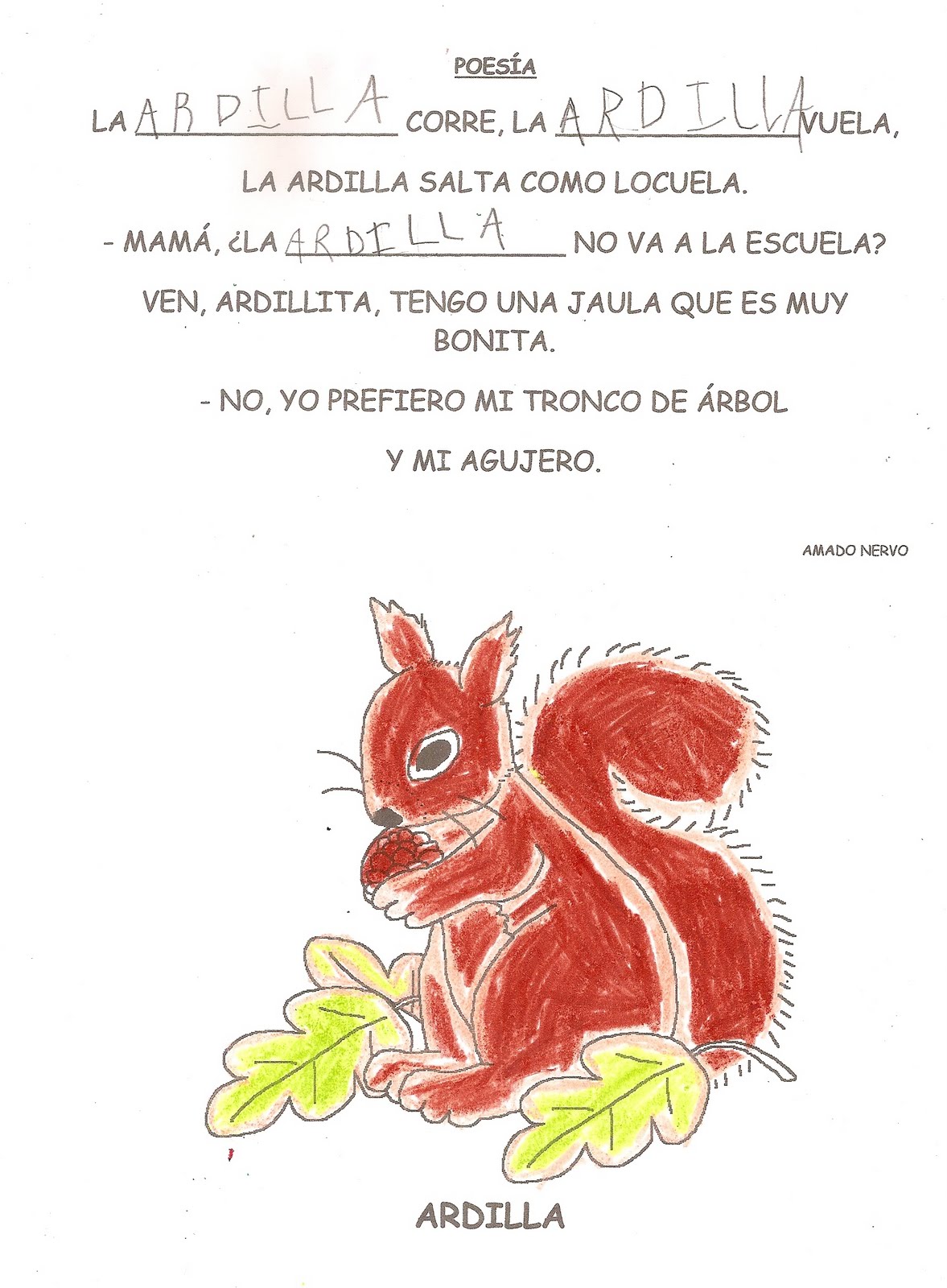 EDUCACIÓN INFANTIL CINCO AÑOS CEIP EUROPA: POESÍA "LA ARDILLA"