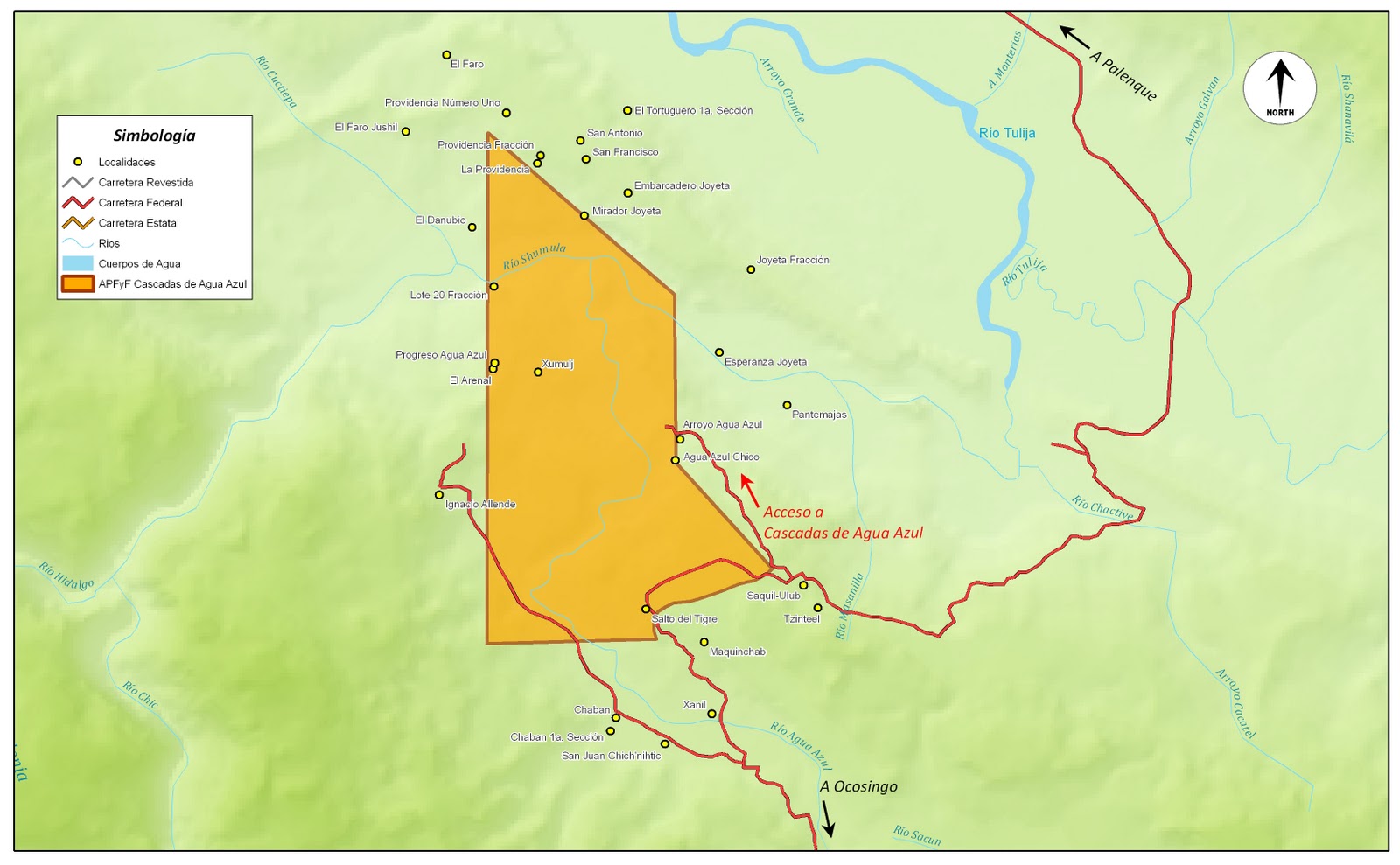 Área de Protección de Flora y Fauna Cascadas de Agua Azul: UBICACIÓN