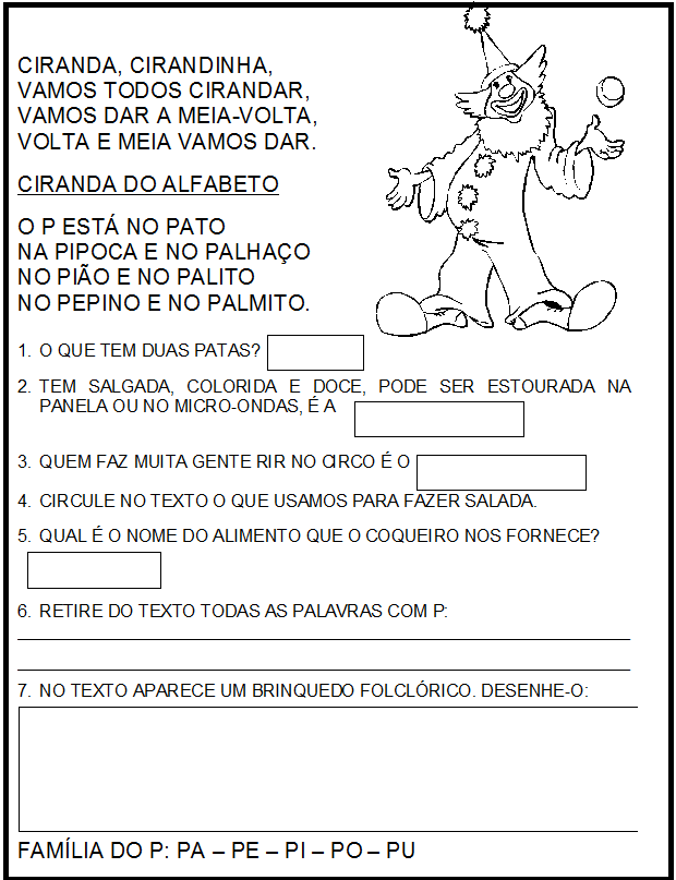 Gavetinha de Atividades: letra P