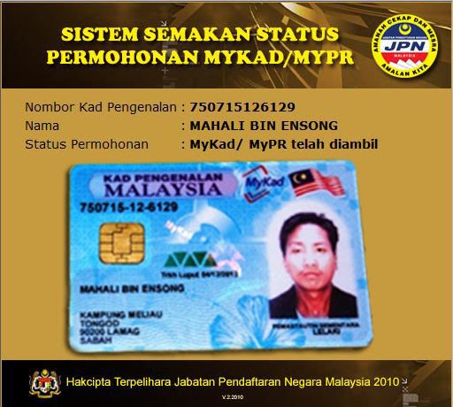 warna kad pengenalan yang dikeluarkan oleh jabatan pendaftaran negara ...