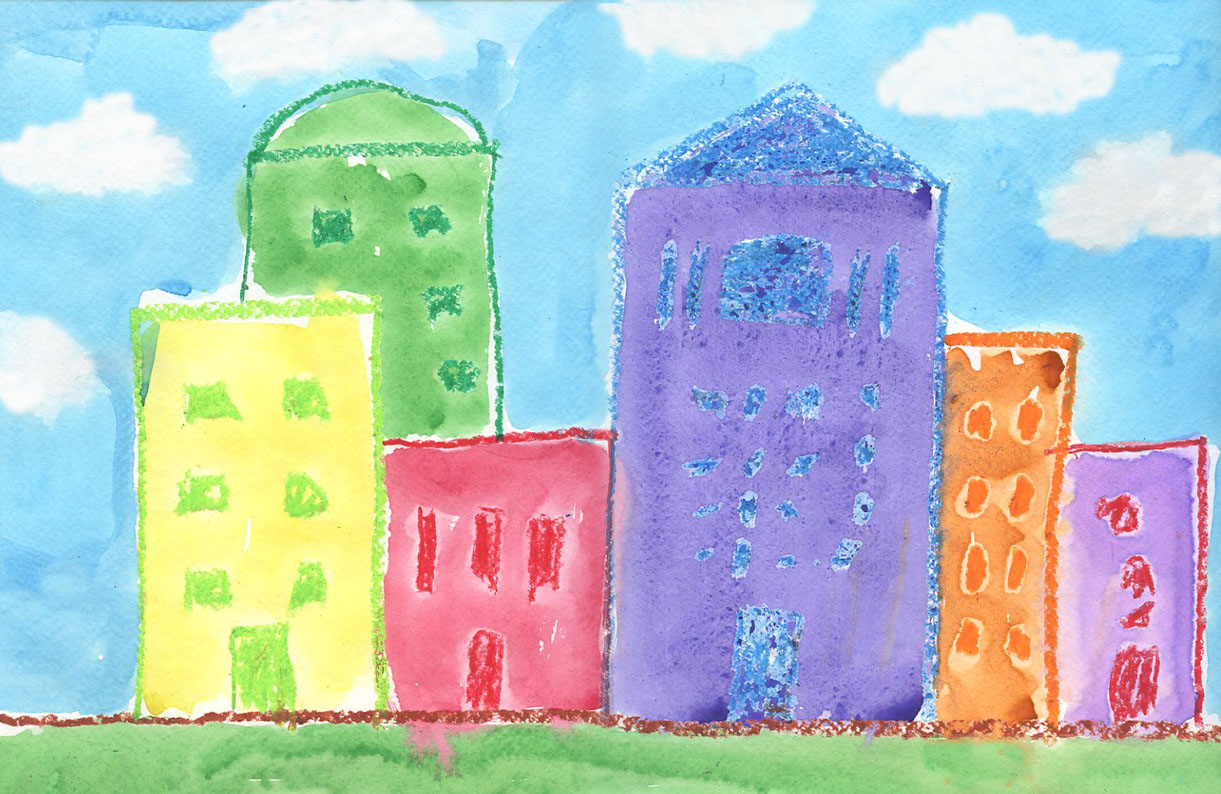 Cityscape with Clouds - Art Projects for Kids