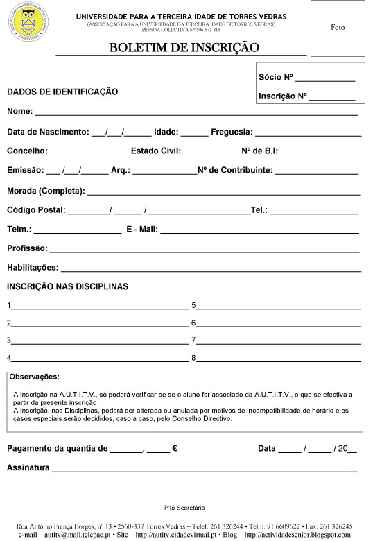 Autitv: Ficha de Inscrição