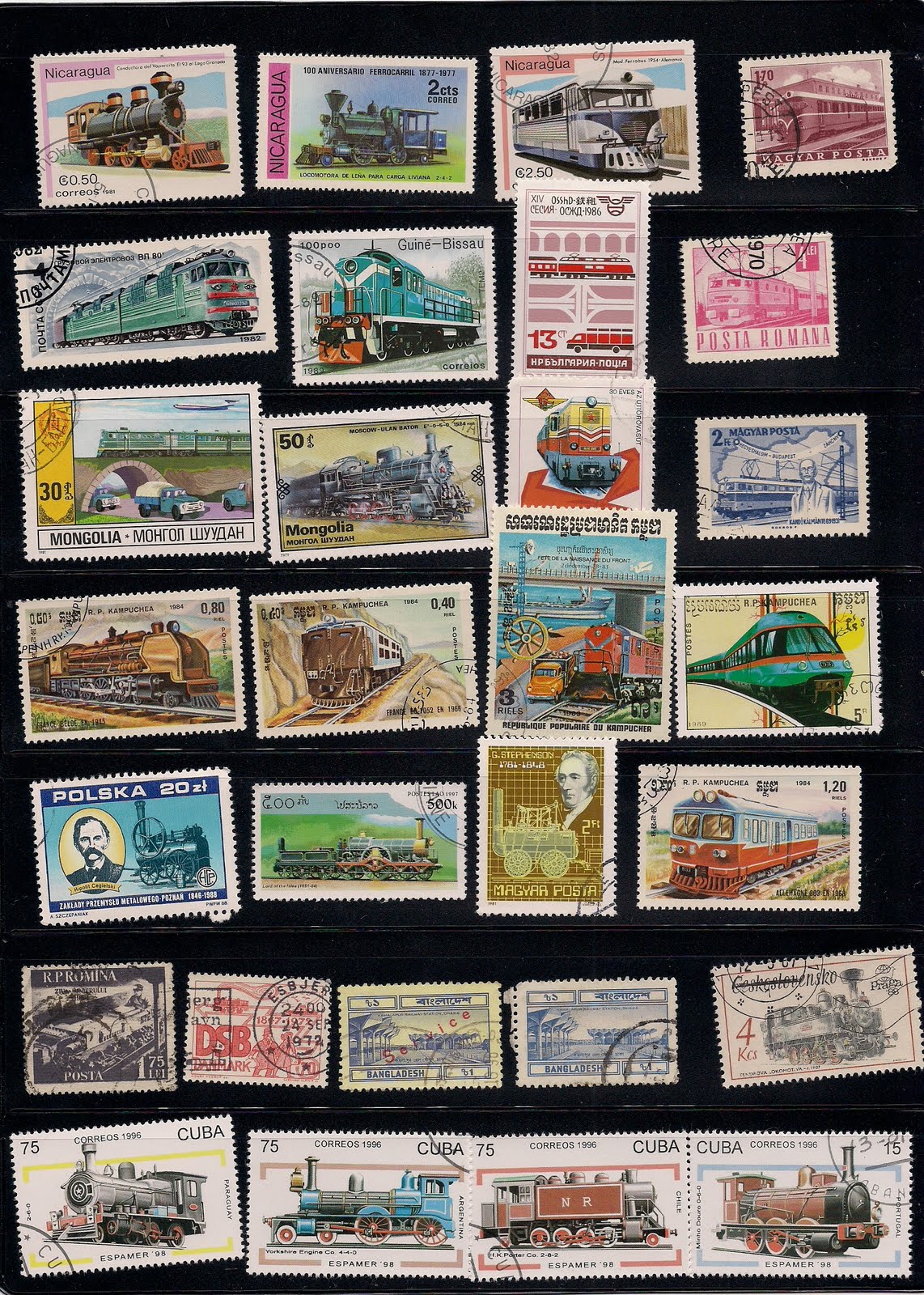 Philately Stamps: STAMP PACKET of 100 Railway Locomotive Stamps