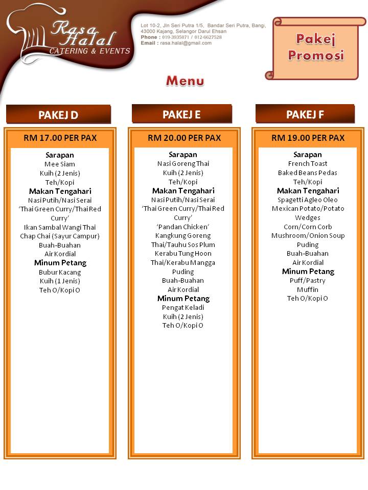 RASA HALAL MALAYSIA: Menu Pakej Makan Satu Hari