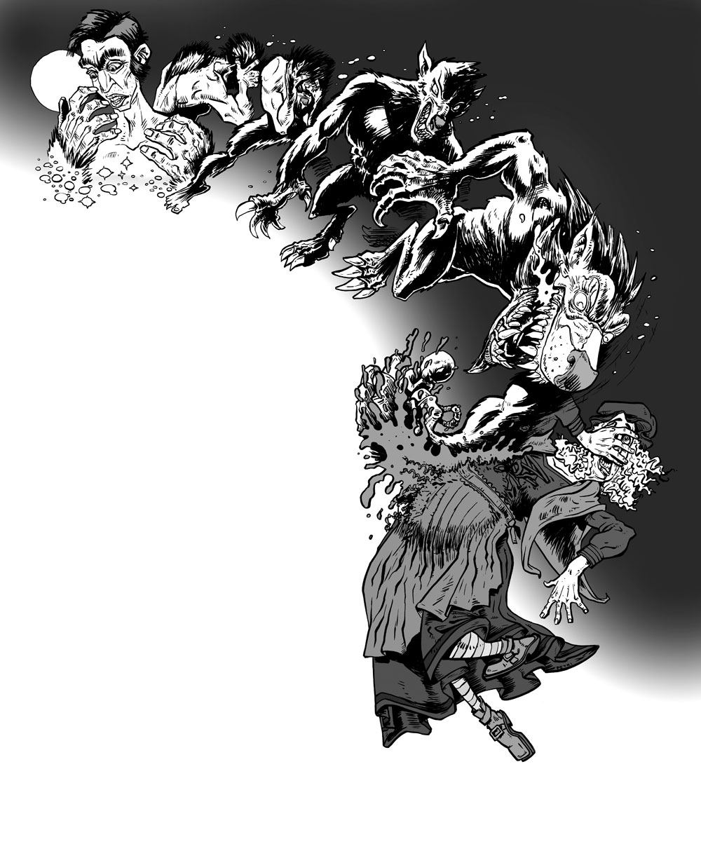 Erik Petri Illustration: werewolf, nightmare and their mother