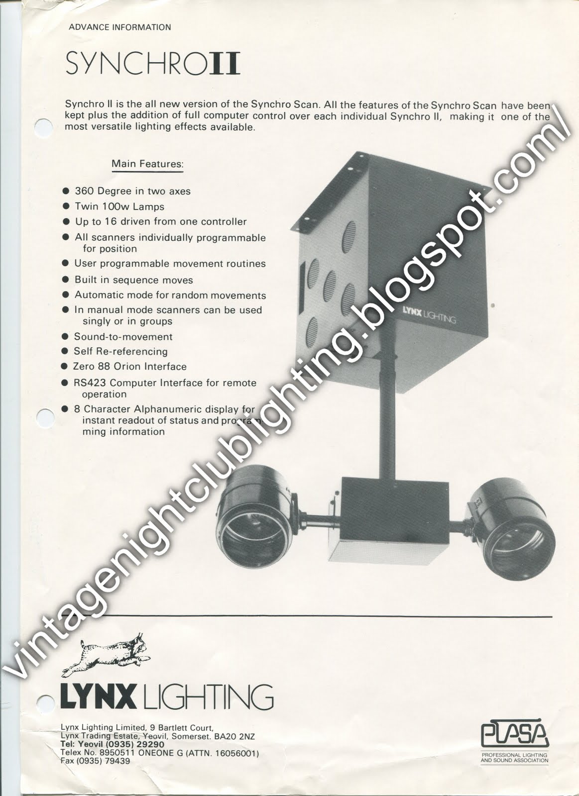 Vintage Night Club Lighting: Lynx Lighting Catalogues