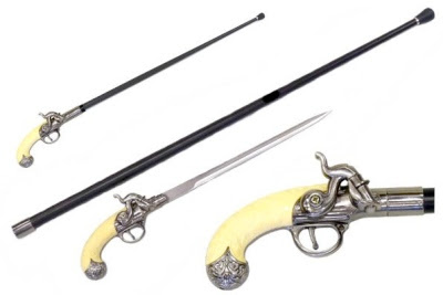 Diverse Collection of Guns: Walking Stick (Cane) with Pistol Head and ...