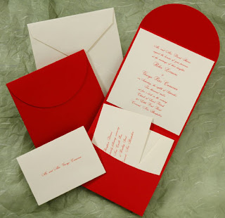 Perfect Party Press: Ecru and Cherry Red Pocket Wedding Invitations at ...