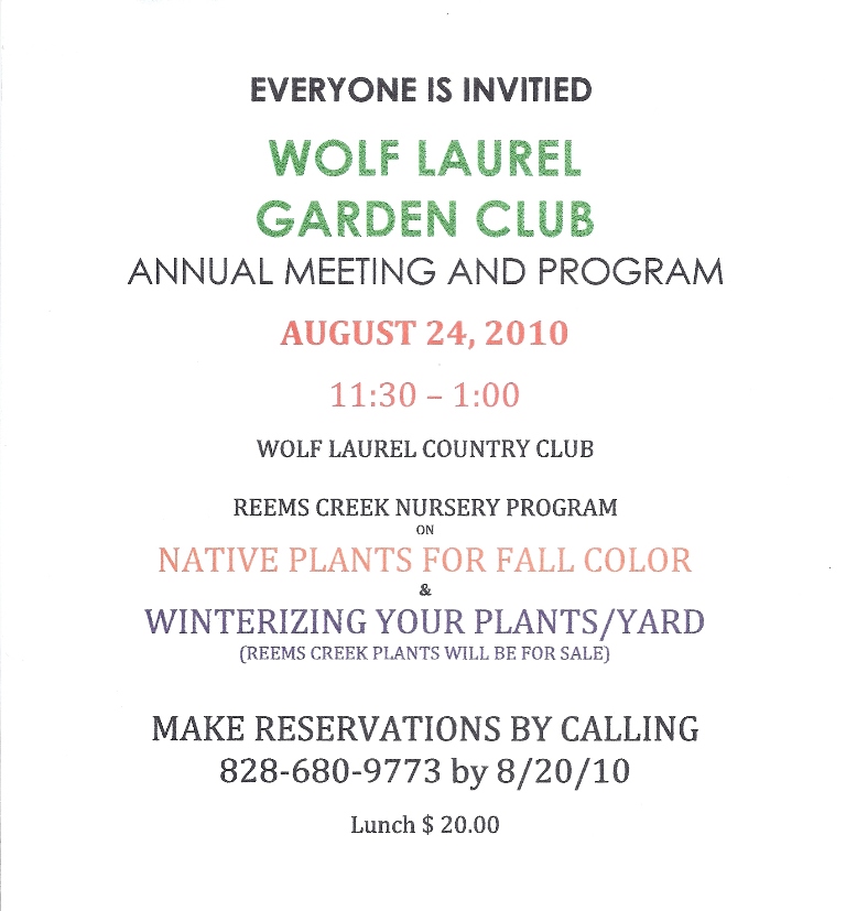 Wolf Laurel Country Club Bulletin Board: Garden Club Aug 24