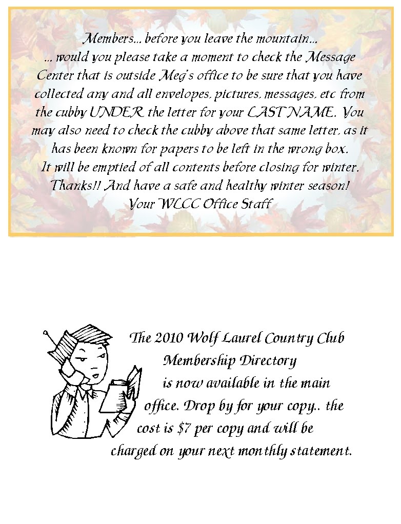 Wolf Laurel Country Club Bulletin Board: October 2010