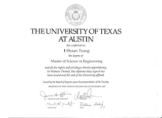 I-Shuan Tsung: UT Austin Diploma