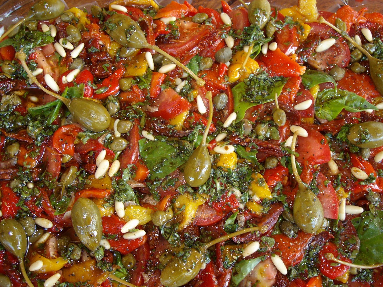 dinner with jack: Roasted capsicum and tomato antipasto salad