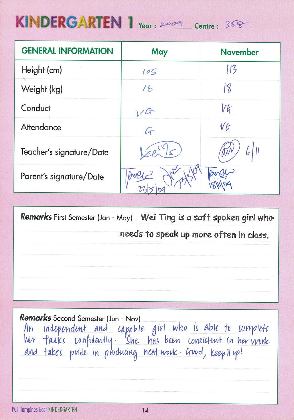My Adorable Kids: Kindergarten I Result Card