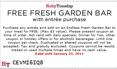 It's Hip to Clip Coupons: Ruby Tuesday: Free Fresh Garden Bar with ...
