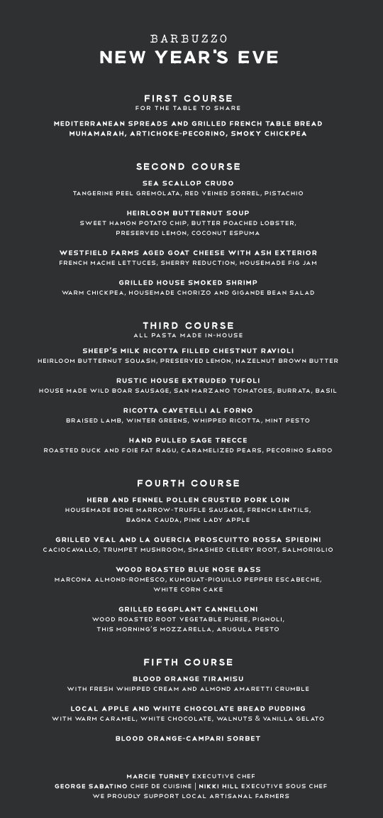 barbuzzo mediterranean kitchen & bar •: New Year's Eve Menu is up!