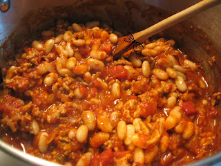 Libellule et ses spatules: Chili dinde et haricots blancs