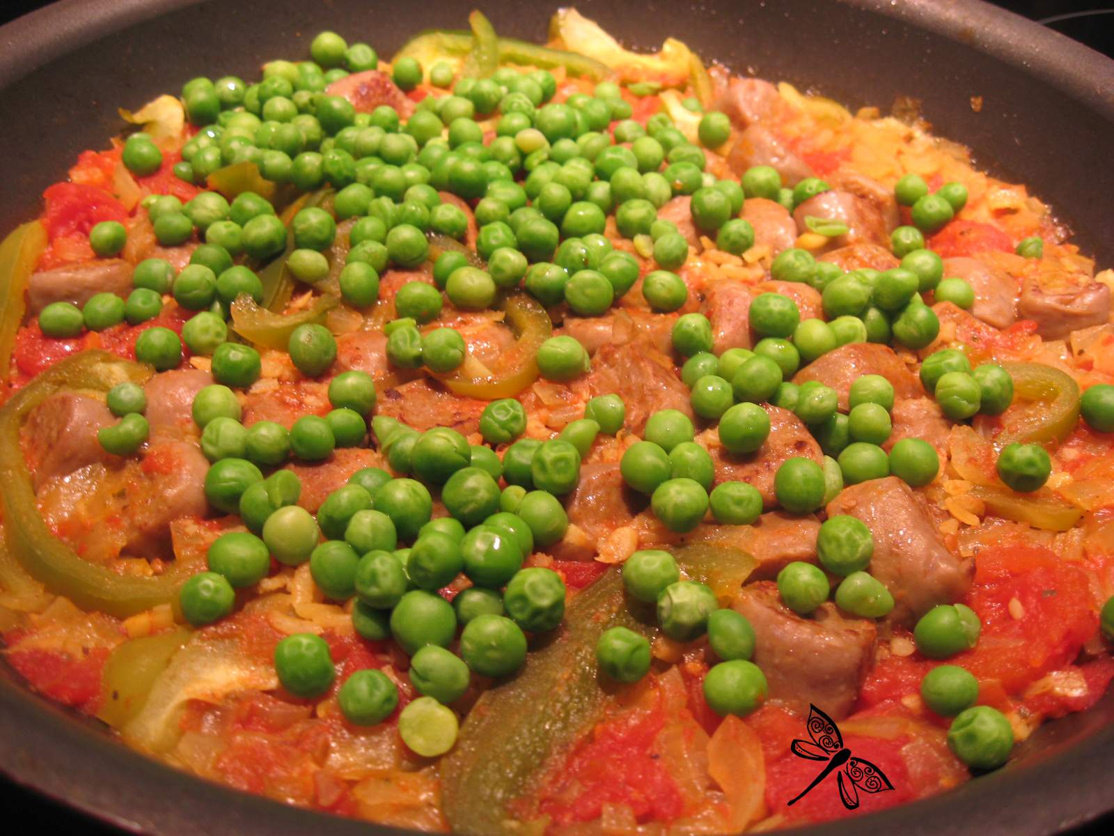 Libellule et ses spatules: Paëlla aux saucisses et petits pois