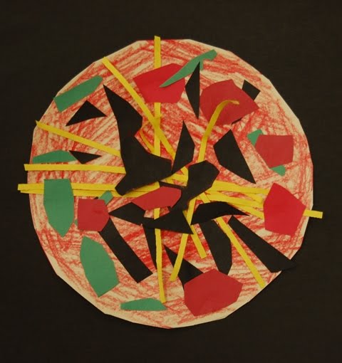 super happy art class: collage pizzas