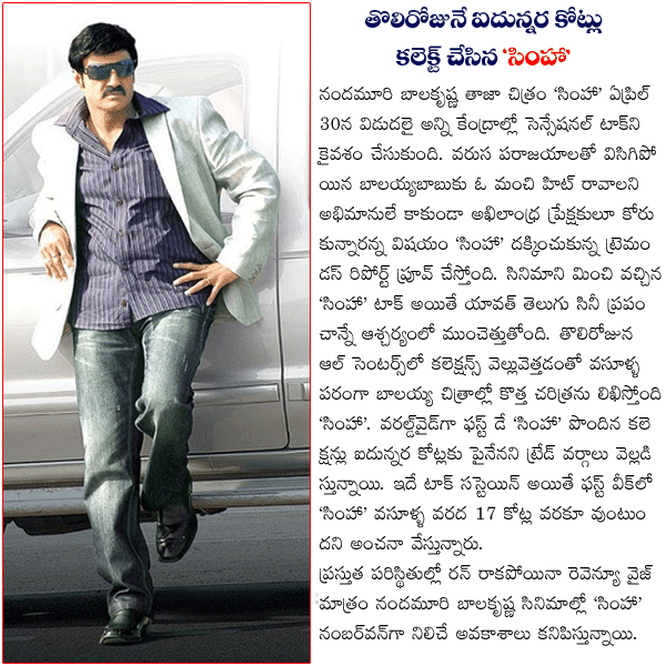 Balakrishna Simha First Day Collections - Records