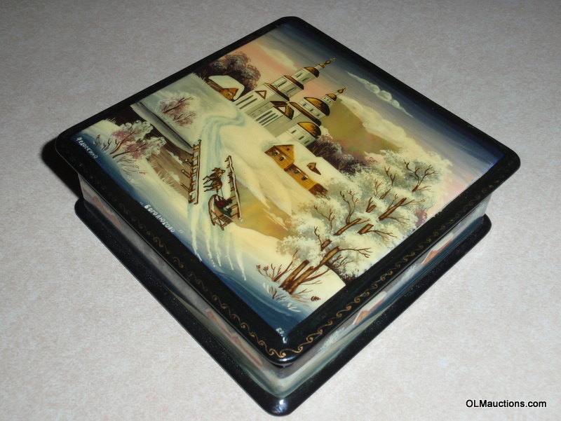 Russian Lacquer Boxes: Mother Of Pearl Signed Fedoskino Russian Lacquer Box