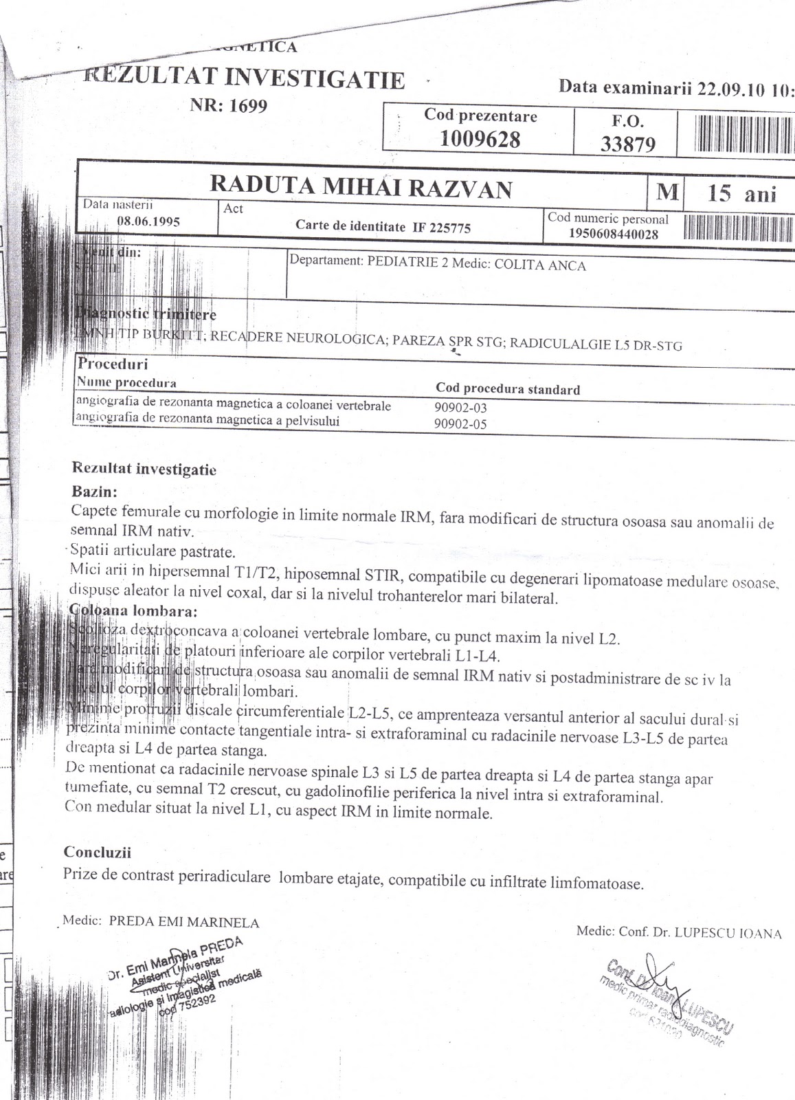 Mihai Răduţă: Documente medicale