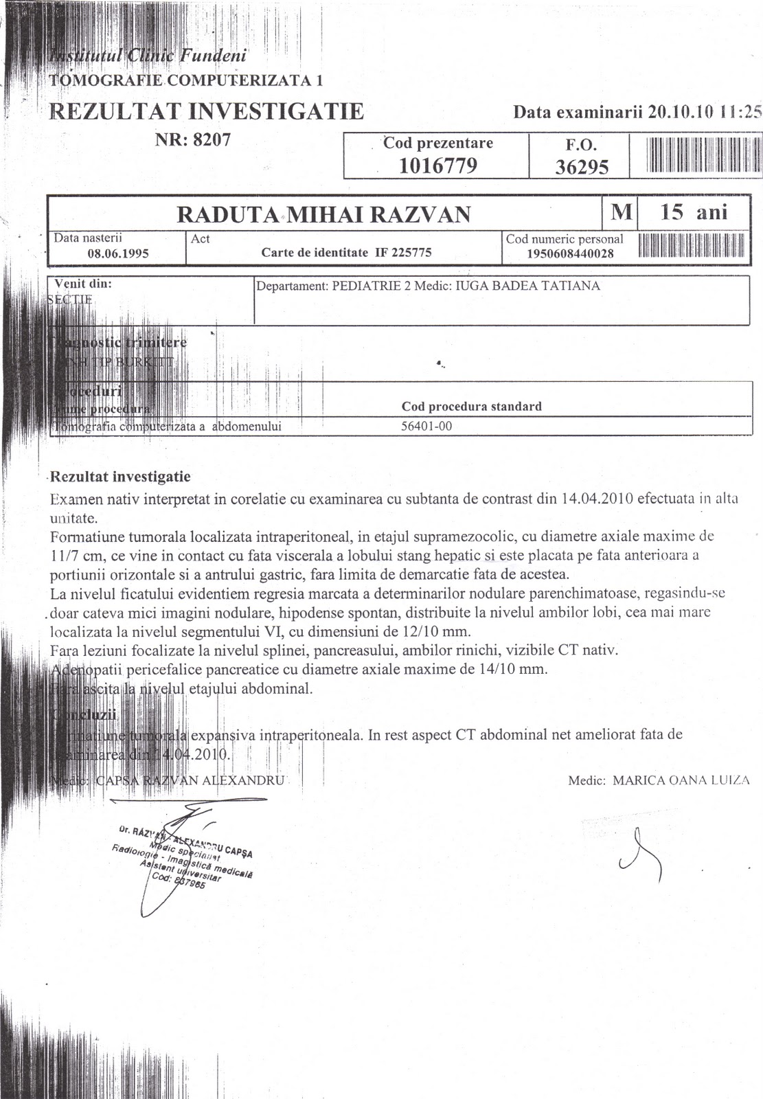 Mihai Răduţă: Documente medicale