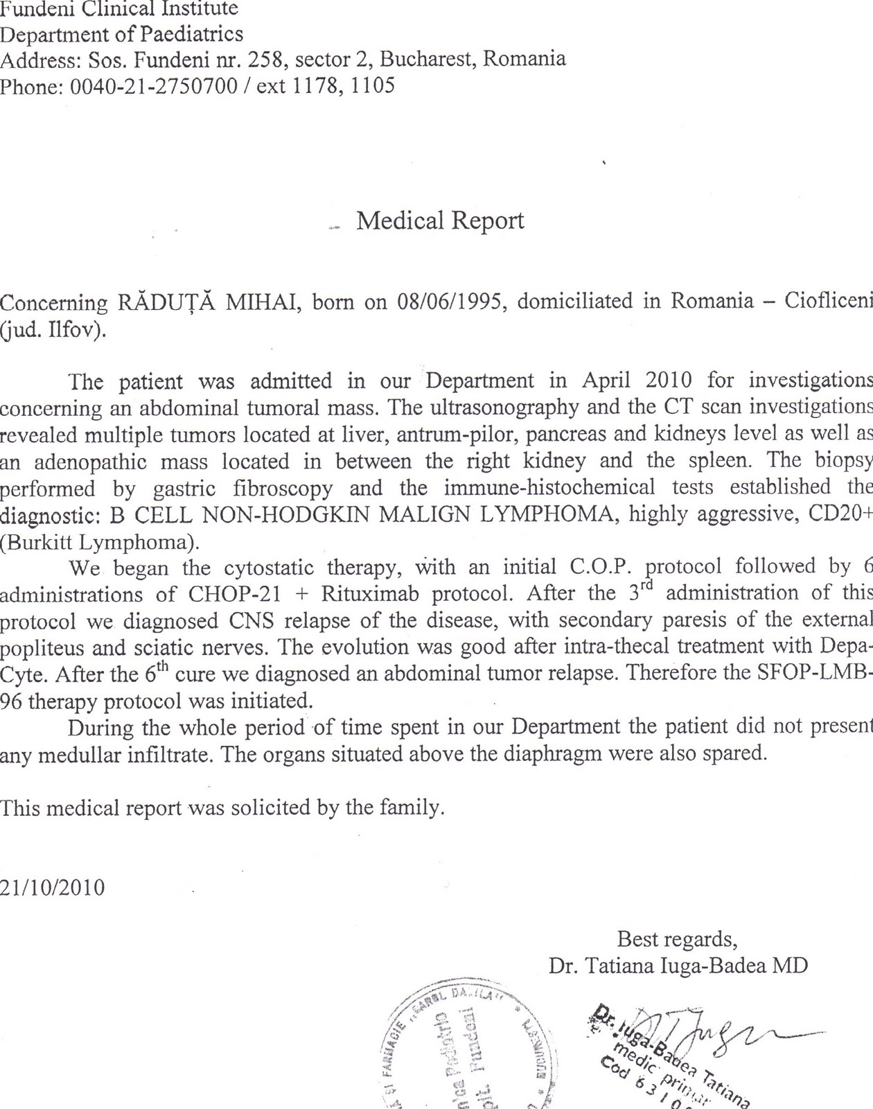 Mihai Răduţă: Documente medicale