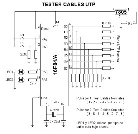 provador de cable UTP: CIRCUITO PARA MONTAR UN PROBADOR DE CABLE UTP.