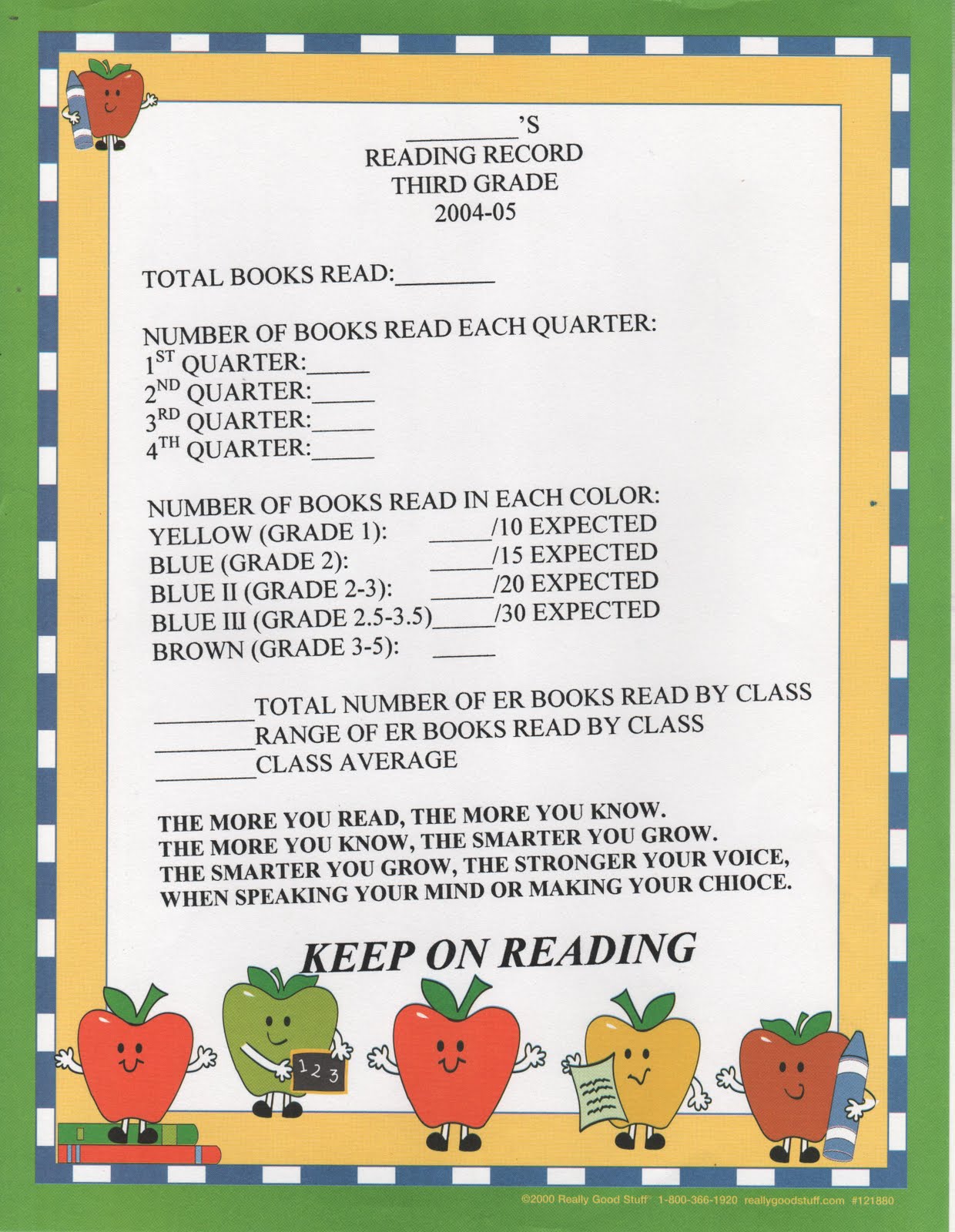 ELEMENTARY SCHOOL ENRICHMENT ACTIVITIES: READING RECORD FOR QUARTER REPORTS