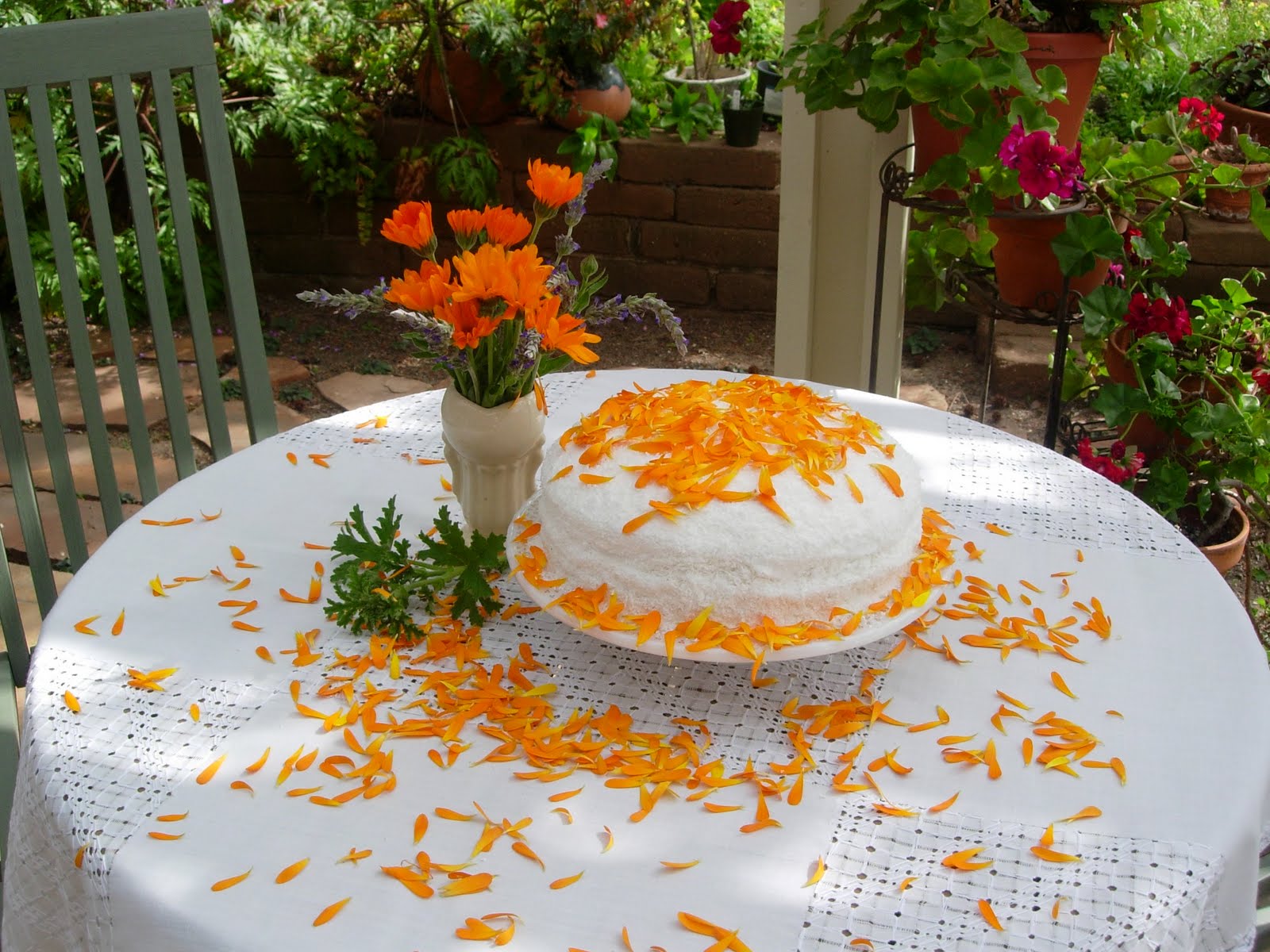 Thyme In A Bottle: Calendula Flower Cake, Pot Marigolds and Easter Ideas