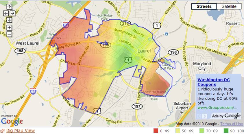 WALK LAUREL: Walk Score Heat Map for City of Laurel