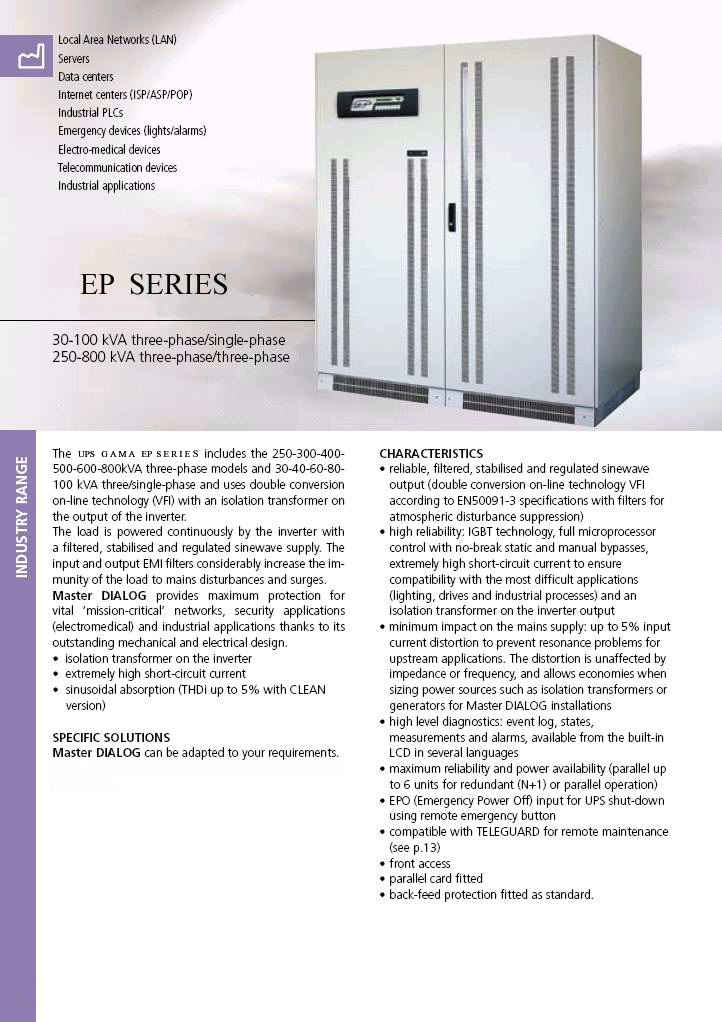Gamatronic Catudaya: Brosur UPS EP Series 100 - 200 KVA ONLINE 3/3