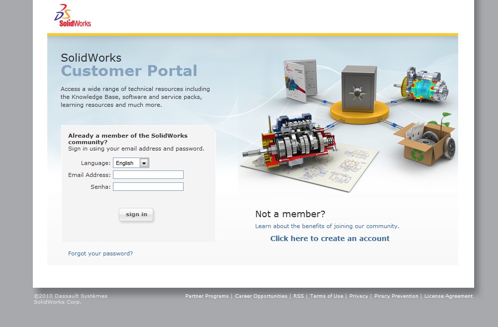 SolidWorks3D: Login no site da SolidWorks - Parte 1