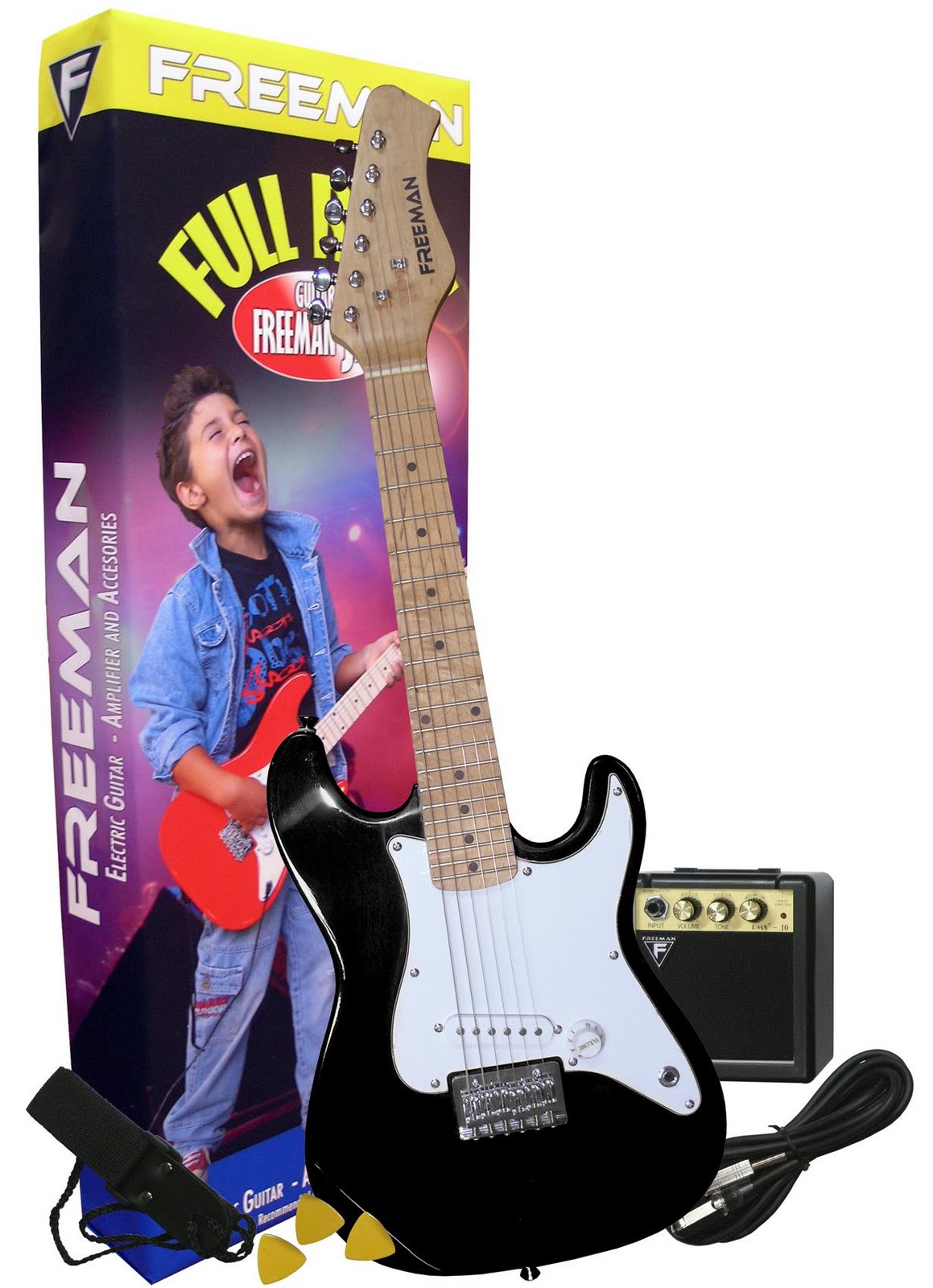 JRPKST PACK STRATOCASTER MINI COLOR NEGRO FREEMAN | SONIDO LATAM