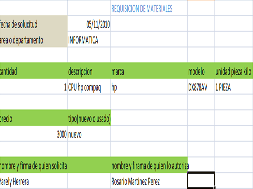 Formatos_tema4: REQUISICION DE MATERIALES