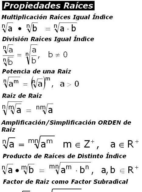 Diccionario Matematicas: Propiedades Raíces