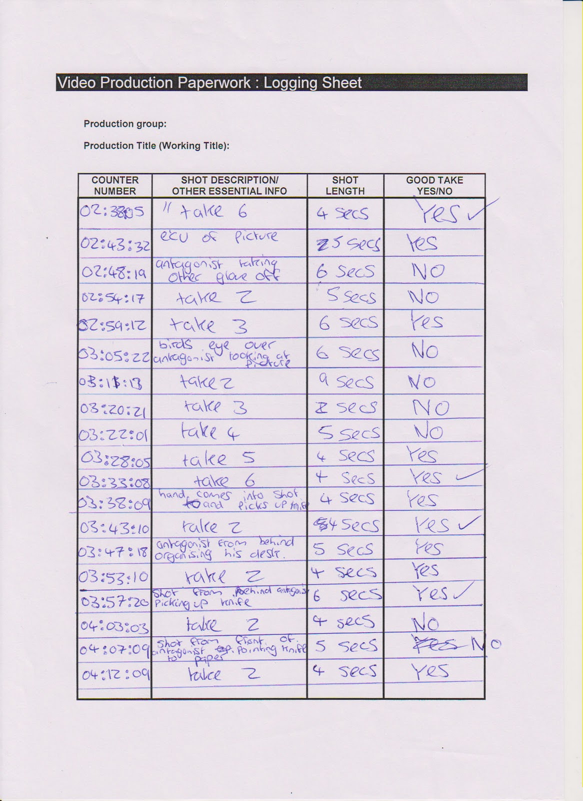 mike arnold media blog: Section 10. log sheets