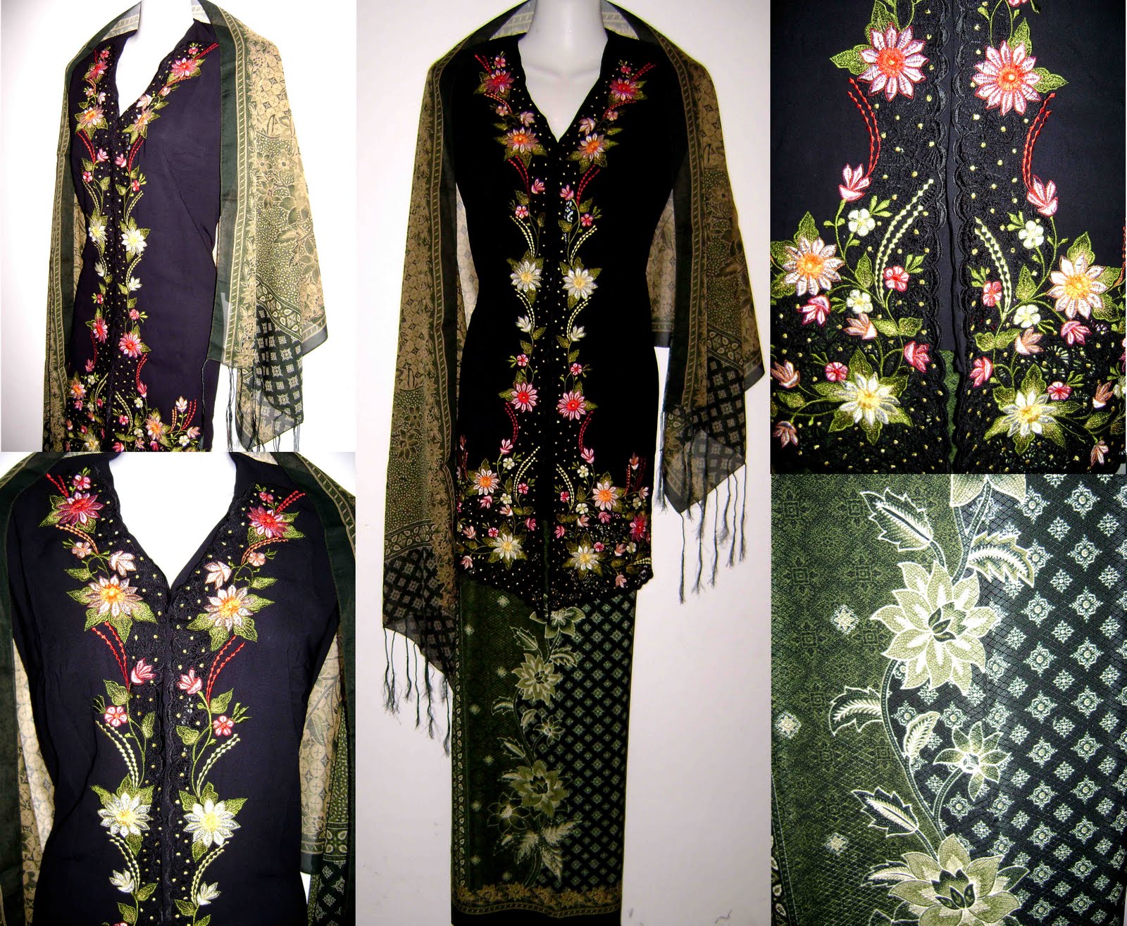 BAJU PENGANTIN KEBAYA SULAM: EMBROIDERED CLOTH + SOFT BATIK + BATIK ...