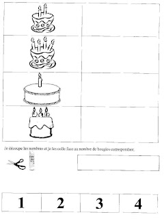 Maternelle: Compter les bougies de 1à 4
