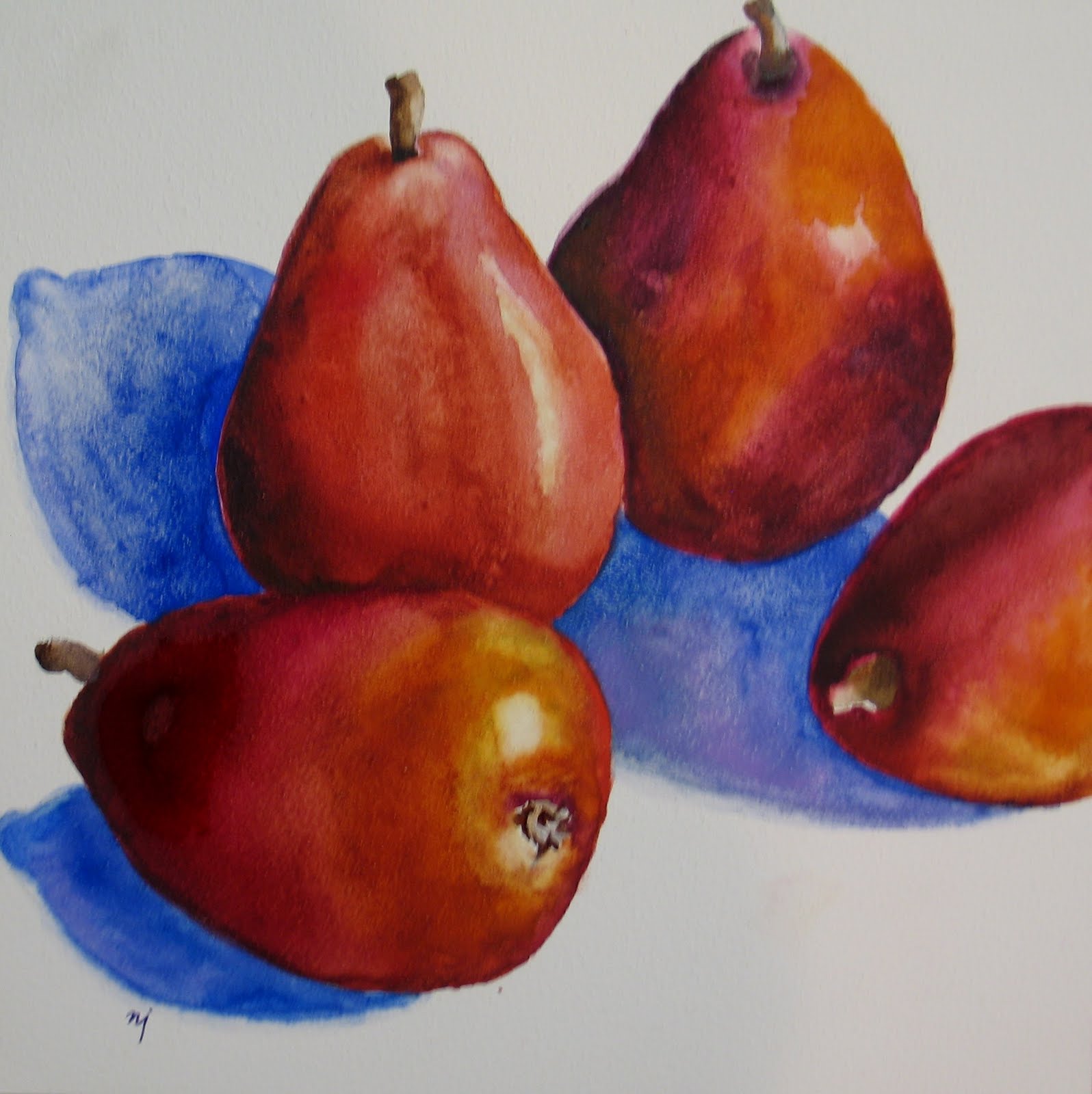 Nel's Everyday Painting: Red Pears Watercolor