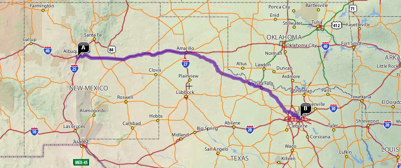 2,700 Miles (2x): Day 2 - Albuquerque to Dallas 680 Miles