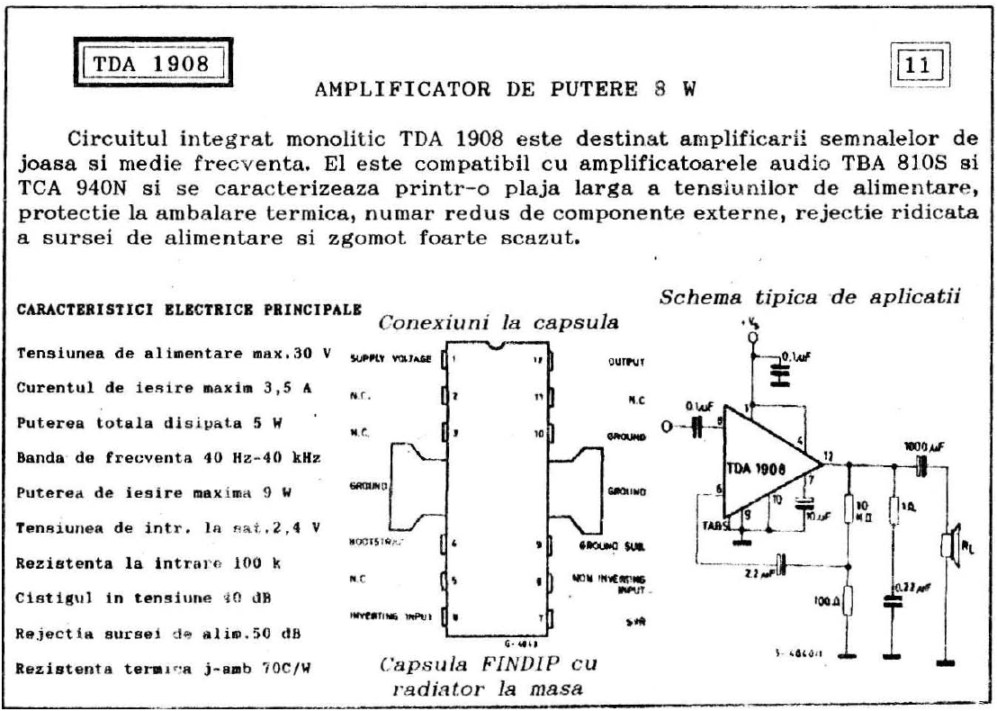 RO ELECTRONICA: AMPLIFICATOR AUDIO CU TDA 1908 / AUDIO AMPLIFIER WITH TDA 1908