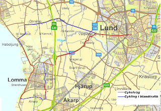 CykelkartaLund: Lund - Värpinge - Lomma