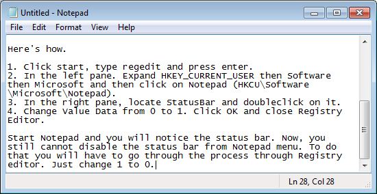 How to enable Word Wrap and status bar in Windows Notepad at the same ...