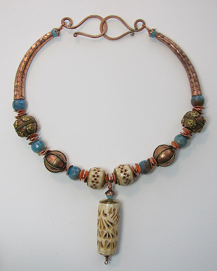 Copper and bone necklace